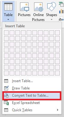 Word: Convert a List to a Table