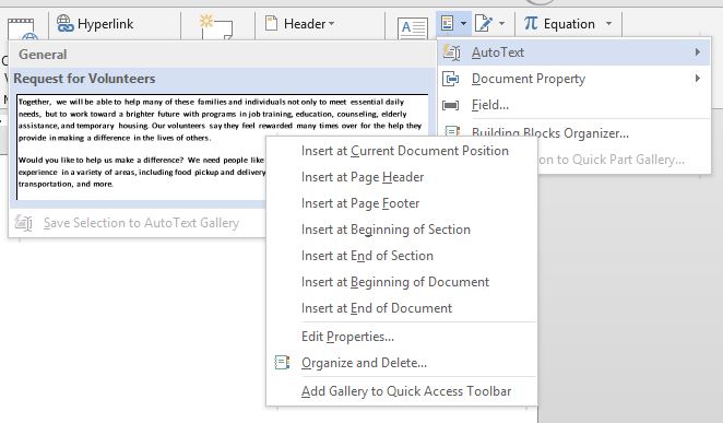 Word: Automatically Insert Text with AutoText