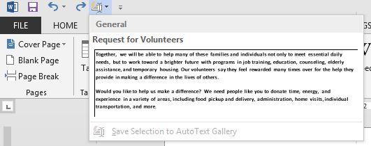 Word: Automatically Insert Text with AutoText