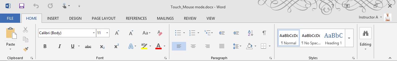 Word: Enable or Disable Touch Mode and Mouse Mode