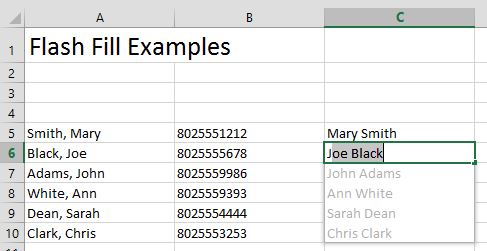 Excel: Use Flash Fill, Concatenate and Text to Columns