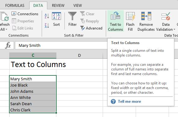 Excel: Use Flash Fill, Concatenate and Text to Columns