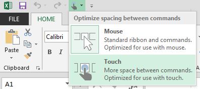 Excel: Enable or Disable Touch Mode and Mouse Mode