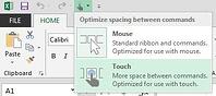 Excel: Enable or Disable Touch Mode and Mouse Mode