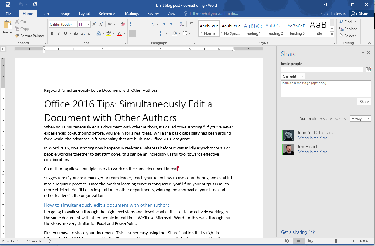 Office 2016 Tips Simultaneously Edit A Document With Other Authors 