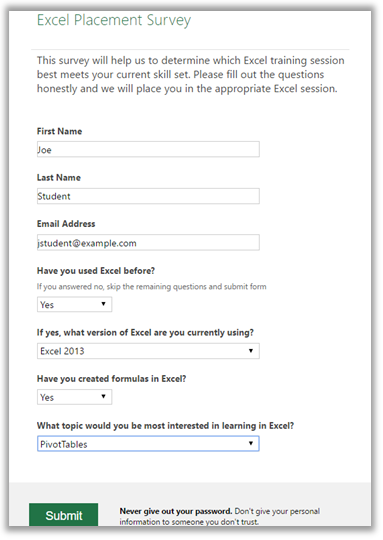 Create an Online Excel Survey