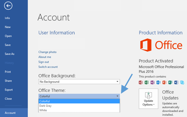 Change the Look of Office 2016 Using Microsoft Office Themes